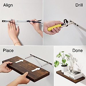 BAYKA Floating Wood Shelves - Wall Mounted for Bathroom,Bedroom,Living Room,Kitchen,Small Hanging Shelf for Books/Storage/Room Decor with 22lbs Capacity(Rustic Brown,Set of 3,15.7inch)