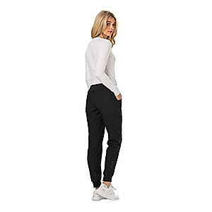 HeartSoul Jogger Scrub Pants for Women, Break On Through Stretch Fabric HS030, S, Black