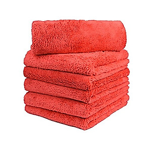 bbnmore Premium Microfiber Towels, Car Drying Wash Detailing Buffing Waxing Polishing Towel with Plush Edgeless Microfiber Cloth, 450 GSM 16x16 inch Pack of 6 (red)