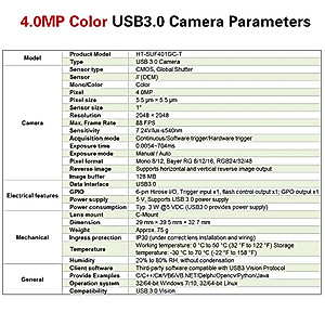 HTENG VISHI High Speed USB3.0 Color 4.0MP 1" Industrial Camera Machine Vision Global Shutter C-Mouth OpenCV Python SDK Area Scan Camera 2048X2048 88FPS Indoor