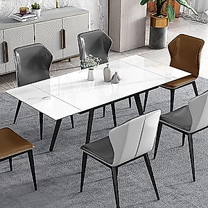 SIMTONAL Extendable Dining Tables, 71" Rectangular Kitchen Table with Sintered Stone Tabletop（Only Table）, White