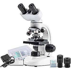 Compound Binocular Microscope, WF10x and WF25x Eyepieces,40X-2000X Magnification, LED Illumination Two-Layer Mechanical Stage