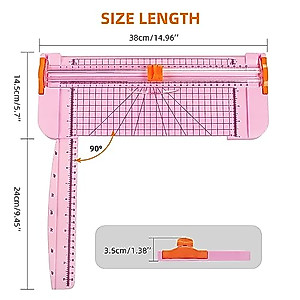 DORALEAF Paper Cutter, Portable Paper Slicer, Paper Trimmer Scrapbooking Tool with Automatic Safety Protection Side Ruler for Craft Paper (12 Inch, Pink)