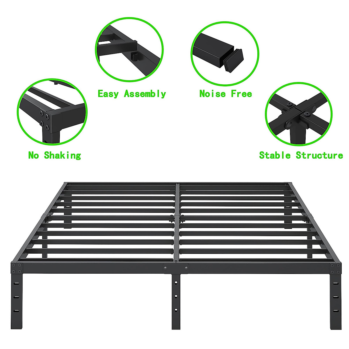 Cieemine 12 Inch California King Bed Frame, Heavy Duty Metal Cal King Bed Frame, No Box Spring Needed, Easy Assembly, Noise-Free, Black