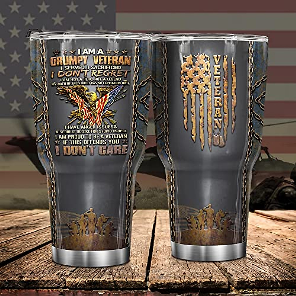 V VIBEPY All Over Printed, Veteran Tumbler, US Veteran Tumbler, Military Tumbler, Veteran Normal Tumbler, 30oz Stainless Steel Tumbler, Gift For Men, Gift For Him, Gift For Veteran, Coffee Tumbler