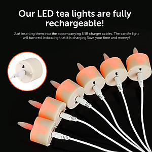 Daord USB Rechargeable 3D Wicks Tealights Candle Flameless Flickering Battery Operated with Remote Control & Timer Realistic Led Tea Lights for Halloween Christmas Home Decor (12 PCS,Rechargeable)