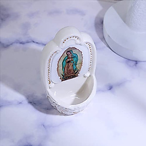 Porcelain Catholic Holy Water Font Our Lady of Guadalupe Holy Water Font for Entrance of Home Church Wall Hanging Decor Great Gift for First Communion, Confirmation, or New Home