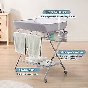 Sweeby Infant Changing Table with Changing Pad, Changing Table Portable Pad Nursery Furniture Baby Changing Station, Gray