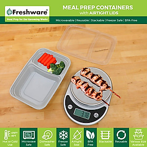 Freshware Meal Prep Containers 3 Compartment with Lids, Food Storage Containers, Bento Box, Stackable & Meal Prep Containers 2 Compartment with Lids, Food Storage Containers, Grey