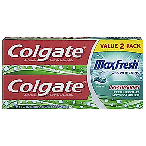 Colgate Max Fresh Whitening Toothpaste with Mini Breath Strips, Clean Mint - 6 ounce (2 Pack)