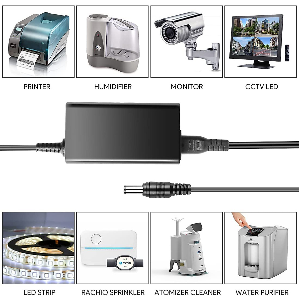 CASIMY 24V 2.5A 2.7A 60W 65W AC Adapter Charger Compatible with 5.5 x 2.1mm 5.5 x 2.5mm Power Plug Jack Connector Polk Audio SurroundBar LED Light LCD Monitor Printer Speaker CCTV 24Volt Power Supply