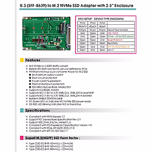 U.3 (SFF-8639) PCIe Gen3 to M.2 NVMe SSD Adapter