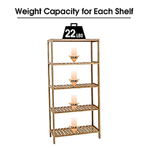 Kinsuite 5-Tier Bamboo Free Standing Storage Rack Shelf Multifunctional Bamboo Shelving Unit Bathroom Kitchen Living Room Holder