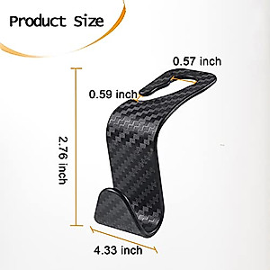 QODOLSI 4 PCS Car Seat Headrest Hooks, Hidden Powerful Chair Back Hook, Car Storage Headrest Hook Car Interior Accessories, Universal for Purse Groceries Bag Handbag (Carbon Fiber Black)