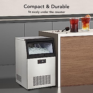 GARVEE Commercial Ice Maker, Creates160 LBS in 24H, Commercial Ice Machine with 44 LBS Ice Storage Capacity, Ice Maker Machine with Auto Self-Cleaning, Each Tray Can Make 60 Pieces of Ice.