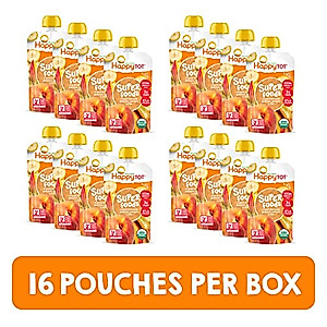 HAPPYTOT Organics Super Foods, Bananas Peaches & Mangos + Super Chia, 4.22 Ounce Pouch (Pack of 16) packaging may vary