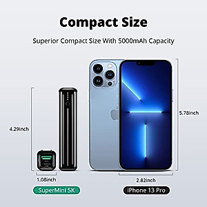 Zendure Power Bank 5000Mah Portable Charger 20W PD Quick Charge 2 Device Simultaneously Ultra Compact External Battery Pack for iPhone Tablets Game Consoles Readers Samsung-5K Mini