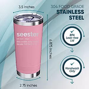 shop4ever Seester Definition Insulated Tumbler 20 oz. with Lid, Stainless Steel Cups Travel Coffee Mug Funny Gift for Sister Best Friend (Light Pink)