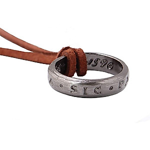 OfficialOtaku Uncharted Nathan Drake Silver Ring Cosplay Pendant Necklace - Brown/Silver