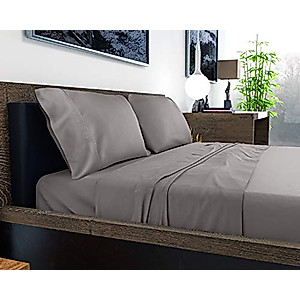 BAMPURE 4Pcs - 100% Viscose Derived from Bamboo Sheets Full Size Sheets Set - Super Soft Viscose Bamboo Cooling Sheets for Hot Sleepers - Up to 16’’ Deep Pocket - Luxury Series Full Sheet Set (S Gray)