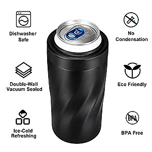 Insulated Stainless Steel 24 oz Tumbler with Freezable Drink Can Cooler for all 12 oz Slim Can,Regular Can,Beer Bottle & All Drinks (Frosted Black)