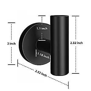 SOCONT Towel Hooks for Bathrooms Wall Mount, 2 Pack Matte Black Towel Hook for Hanging, Heavy-Duty Bathroom Wall Hooks for Towel Robe Black Wall Hooks SUS 304 Stainless Steel for Bathroom Kitchen