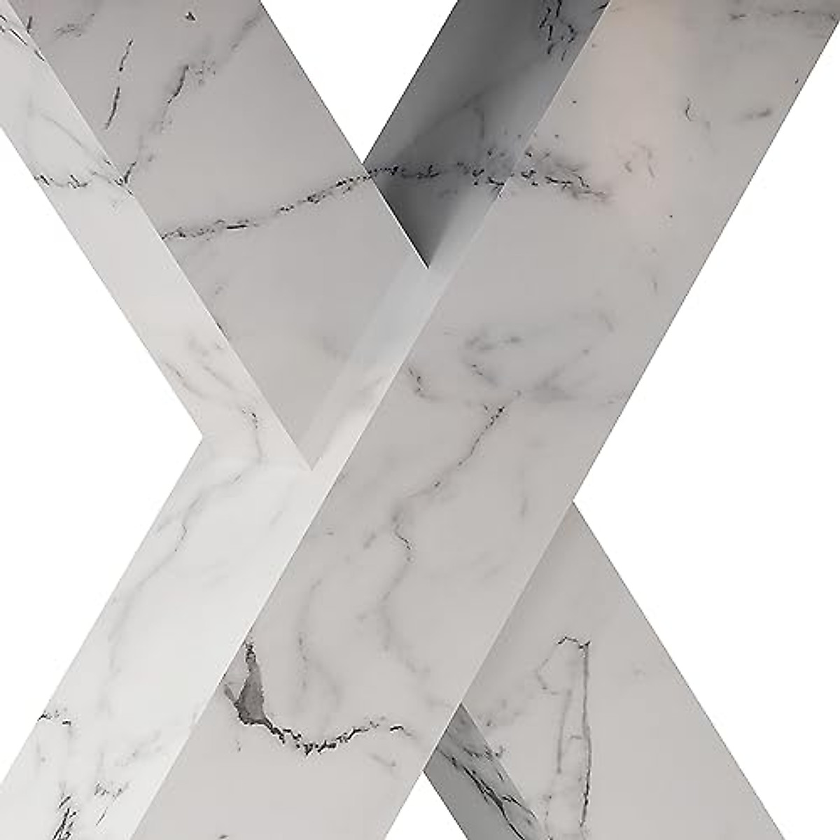 63'' Modern Stretchable Kitchen Table for 4-6 Seats, Space-Saving Expandable Dining Table with Black Marble Veneer Table Top+MDF White X-Shape Table Leg with Metal Base for Dining Room Living Room