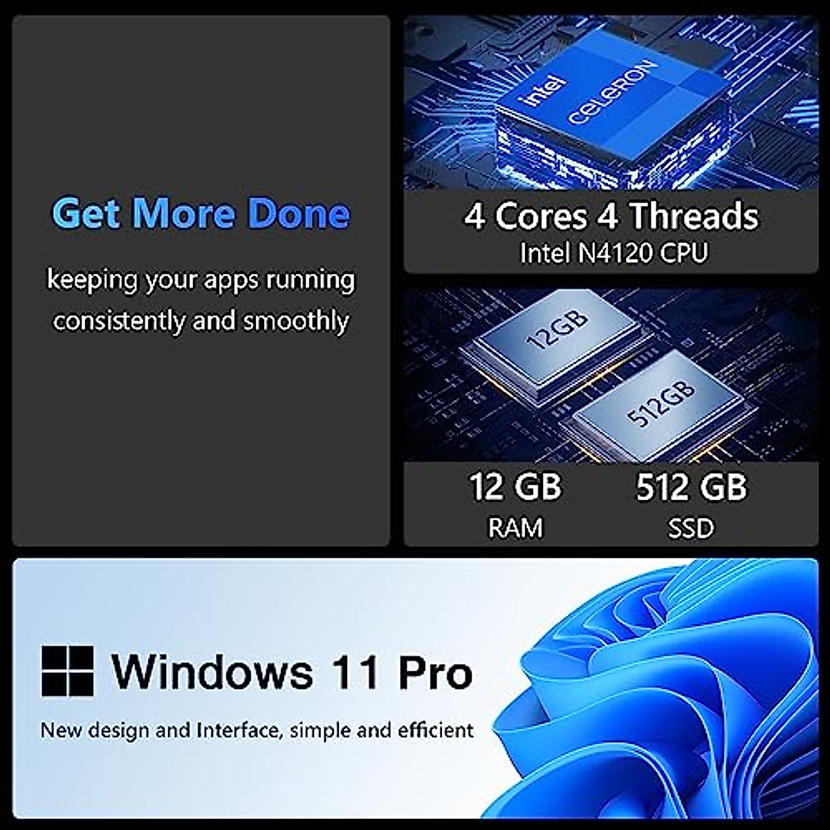 WIPEMIK Laptop Computer, 15.6 Inch 12GB RAM 512GB SSD Intel Quad-Core N4120 Windows 11 Laptop, 1080P Full HD IPS Display, 2.4/5G WiFi, Bluetooth 4.2, USB 3.0, Webcam, Expandable Up to 1TB