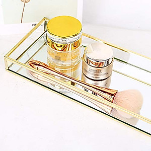 Affogato Sink Vanity Tray Mirror Bathroom Storage Tray, Toilet Tank Organizer, Bathtub Tray, Toothbrush Makeup Cosmetic Holder for Bathroom Vanity Countertops, Closets, Dressers (1Pc, Gold)