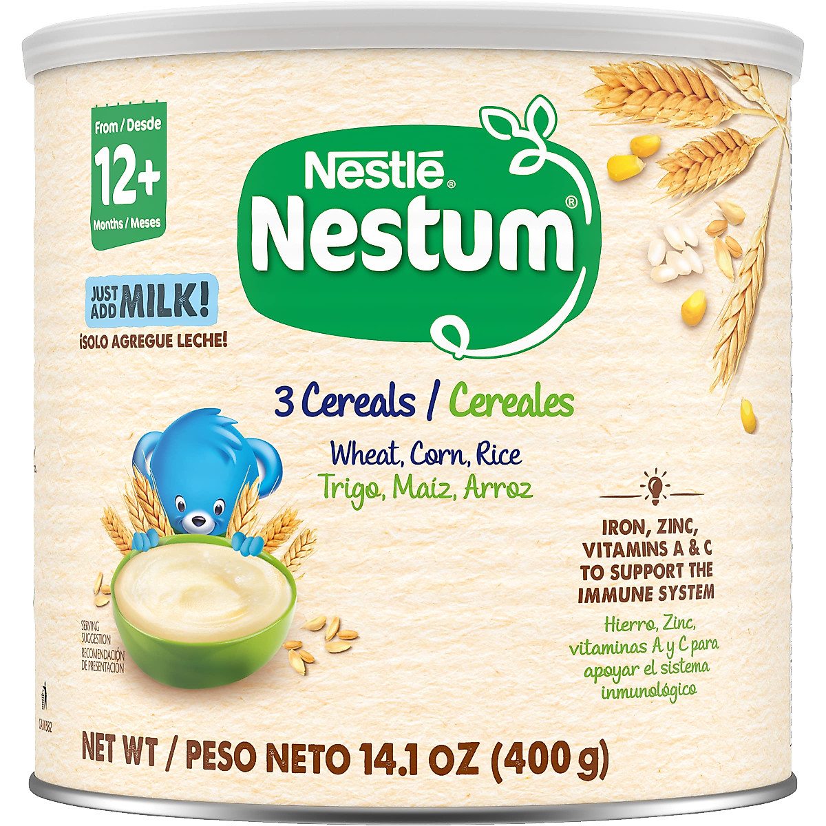 Nestle Nestum Junior Cereal, 3 Cereals - Wheat, Corn & Rice, Made for Toddlers 12 Months, 14.1 OZ Canister (Pack of 3)