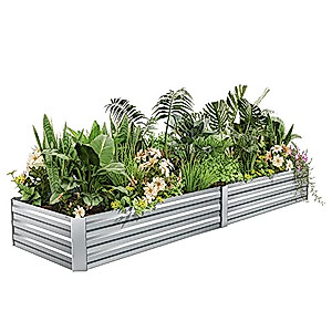 BIRASIL Outdoor Galvanized Raised Beds, Steel Garden Boxes for Flower Vegetables, Metal Planter Box for Gardening (8x2x1FT, Silver)
