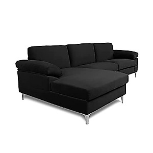 BENDIC Modern Velvet Fabric, L-Shape Couch with Extra Wide Chaise Lounge and Removable Cushions, Sectional Sofa for Living Room, Left Hand Facing,Up to 3 Seating Capacity,Black