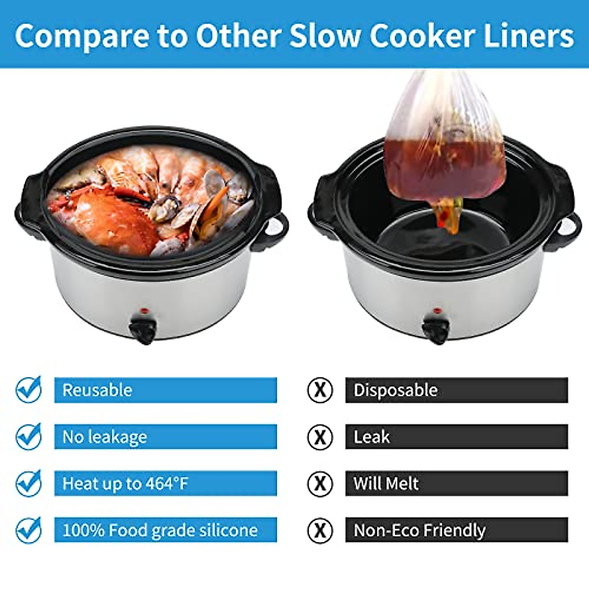 Silicone Slow Cooker Liners fit Crock-Pot 7-8 Quart, Reusable Crock Pot Liners, Leakproof Crock Pot Divider Insert Liners