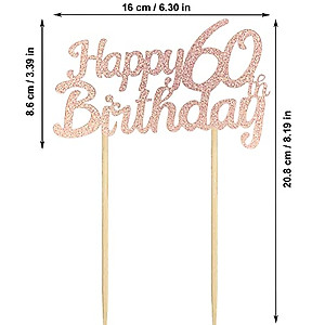 ANCTEY Rose Gold Glitter Happy 60th Birthday Cake Topper, 60 Cake Topper, 60th Birthday Decorations for Women, Sixty 60th Birthday Cake Decorations for Her