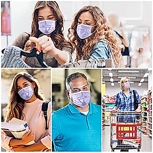 akgk Disposable Face Masks 100Pcs, 3 Layer Protective Face Mask Purple Face Masks