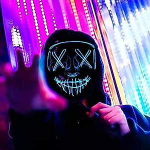 Entrope Halloween Mask, LED Glow Scary Halloween Face Mask for Festival Cosplay Halloween Costume Masquerade Parties, Carnival, Gifts (Blue)