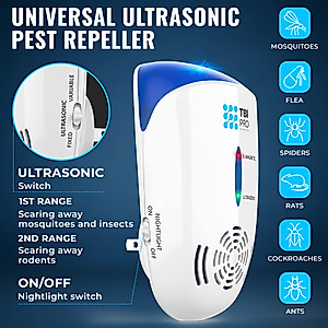Effective Ultrasonic Pest Repeller - Wall Plug-in Electromagnetic & Ionic - Ant Fly Mosquito Mouse Rats Roach Repellent indoor - Cockroach Control Safe Quiet Electronic Device - 3000 Sq.ft (2-Pack)