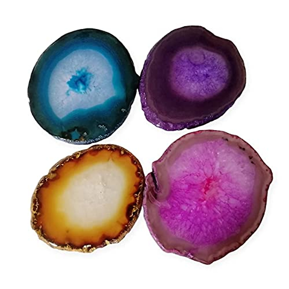 Agate Coaster for Drinks Mixed Color Crystal Coasters Set of 4 with Rubber Bumpers 3-4" for Coffee Wine or Bar Glasses