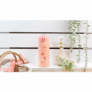 Zak Designs Water Bottle for Travel and At Home, 19 oz Vacuum Insulated Stainless Steel with Locking Spout Cover, Built-In Carrying Loop, Leak-Proof Design (Daisies)