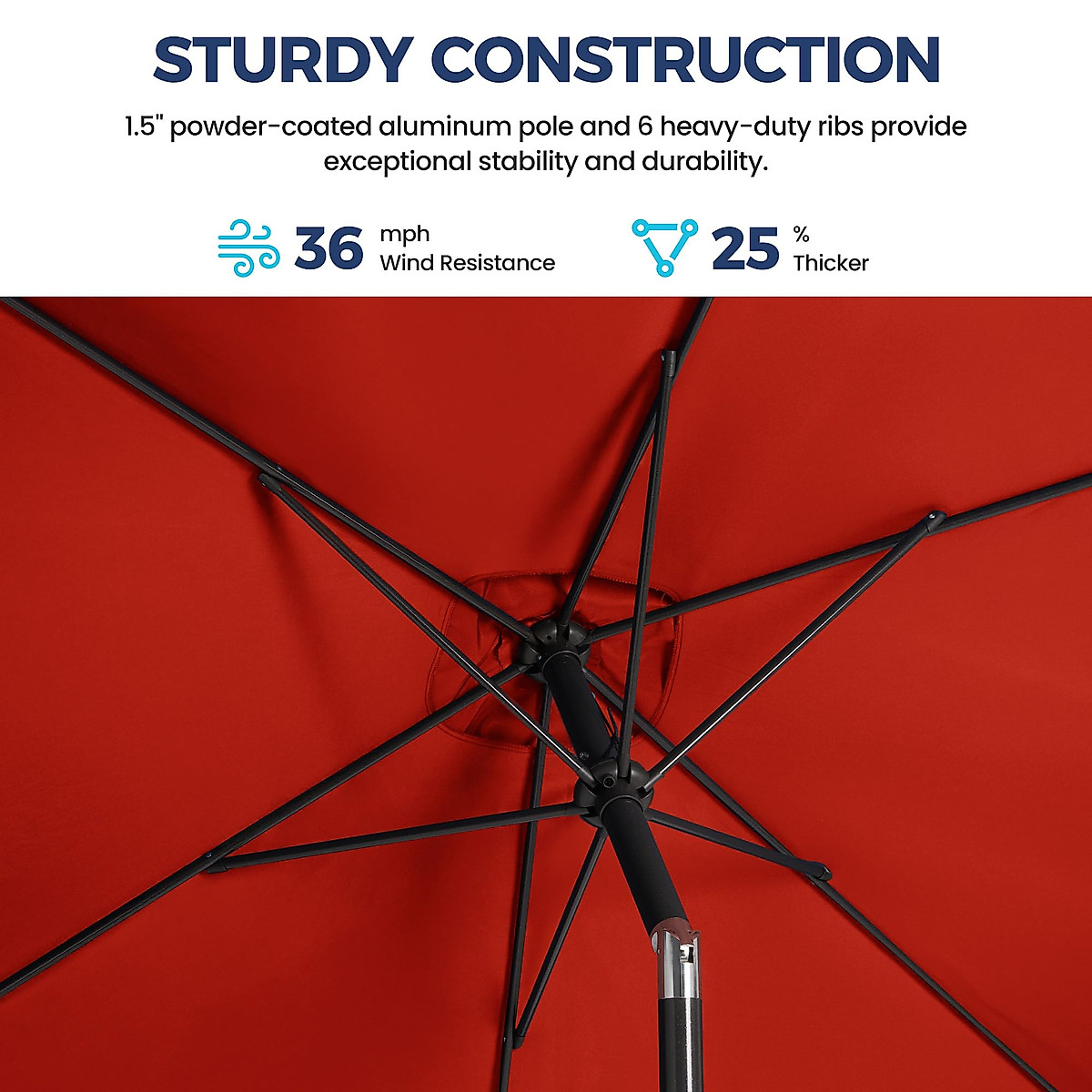 SUNVIVI OUTDOOR 6.5 x 10 Ft Rectangular Patio Umbrella Aluminum Pole, Outdoor Table Market Umbrella with Crank, 6 Steel Ribs, Polyester Canopy, Red