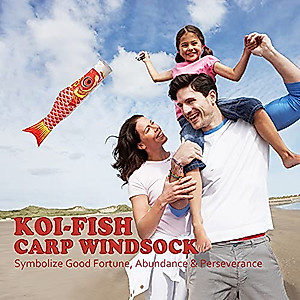 Anley 26 Inch Japan Koi Fish Flag Carp Windsock Streamer - Japanese Koinobori Traditional Hanging Flag & Banner for Children's Day - Outdoor Decorations Garden Backyard Décor Breeze Flying Fish