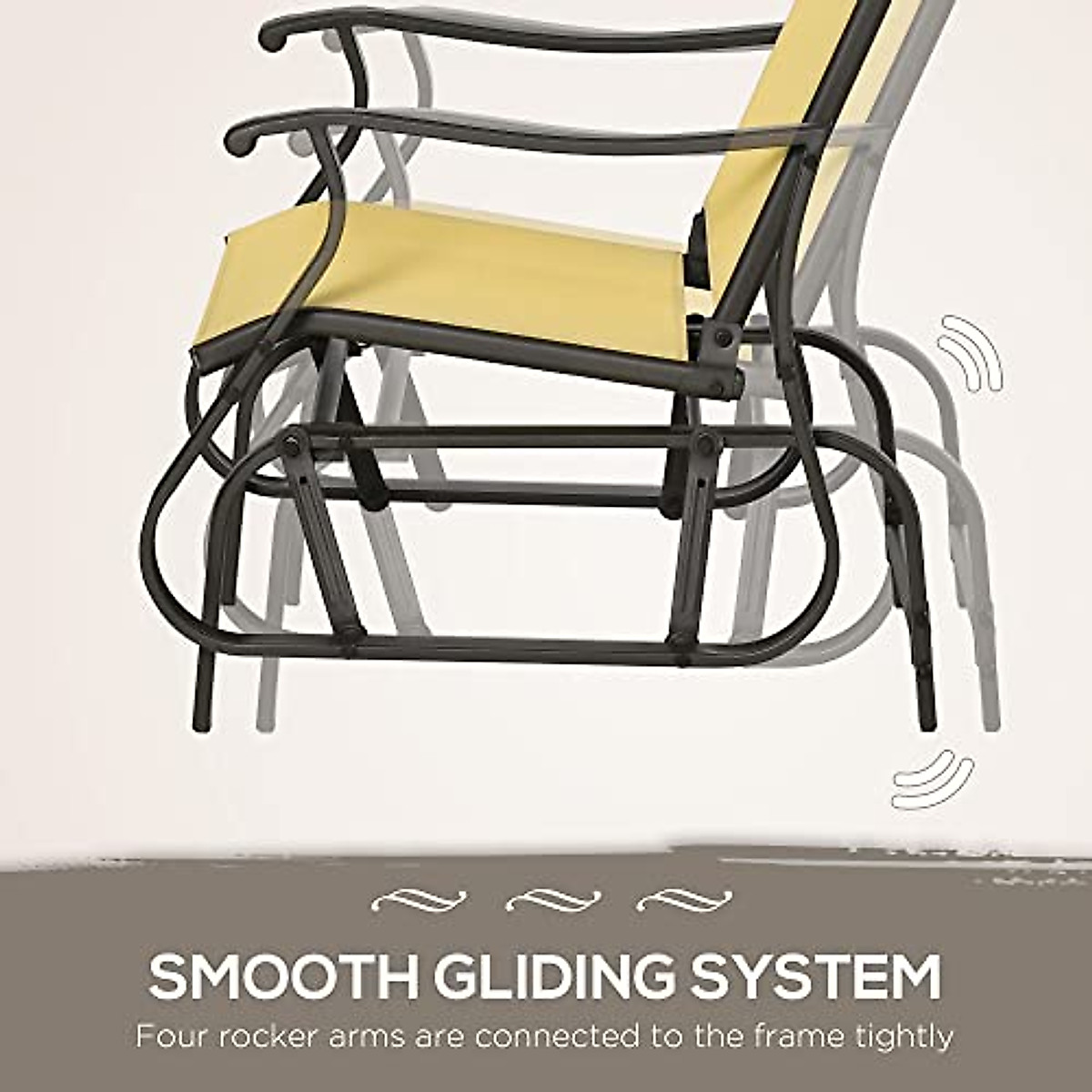 Outsunny 3-Piece Outdoor Gliders Set Bistro Set with Steel Frame, Tempered Glass Top Table for Patio, Garden, Backyard, Lawn, Yellow