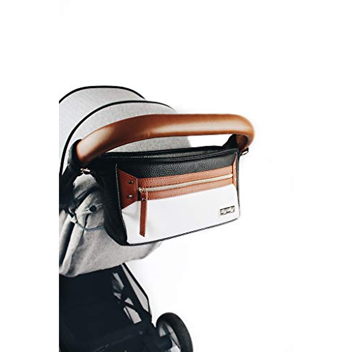 Itzy Ritzy Adjustable Stroller Caddy / Organizer Featuring Two Built-in Front Zippered Pocket and Adjustable Straps to Fit Nearly Any Stroller, Coffee and Cream