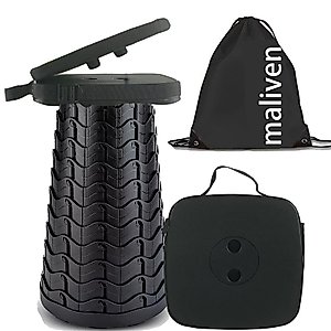 maliven Collapsible Camping Stool with Seat Cushion & Nylon Bag, Square Portable Telescopic Stool, Lightweight Sturdy Foldable Stool for Camp Fishing Picnic, Max Load 550 lb