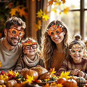 KatchOn, Happy Thanksgiving Glasses - Pack of 12 | Fall Thanksgiving Party Favors for Thanksgiving Party Decorations | Turkey Glasses, Thanksgiving Photo Booth Props | Fall Thanksgiving Decorations