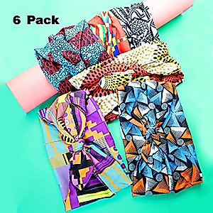 RechicGu 6 Pieces African Turban Headband For Women Girls Ankara Print Bonnet Beanie Cap Pre-Tied Bow Bowknot Headwrap Stretchy Dreadlocks Locs India Yoga Workout Hair Bandana