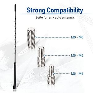 Eightwood Universal Vehicle Antenna Replacement 16 inch, AM FM Roof Mount Car Radio Antenna Mast, Flexible Rubber Antennae with M4 M5 M6 Threaded Adapter
