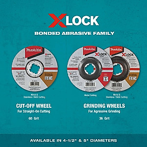 Makita E-00474 X-Lock 5" x .045" x 7/8" Type 1 General Purpose 60 Grit Thin Cut‑Off Wheel for Metal and Stainless Steel Cutting