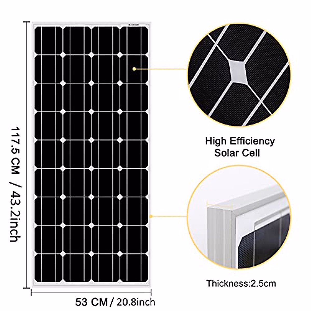 DSJ Monocrystalline Solar Panel 100W 18V Glass Solar Panels High Efficiency Module Pv Power for Rv, Camper, Vehicle Caravan