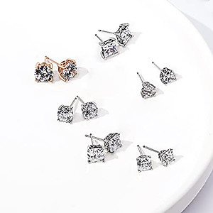 Amazon Essentials Platinum Plated Sterling Silver Stud Earrings set with Round Cut Infinite Elements Cubic Zirconia (2 cttw) (previously Amazon Collection)